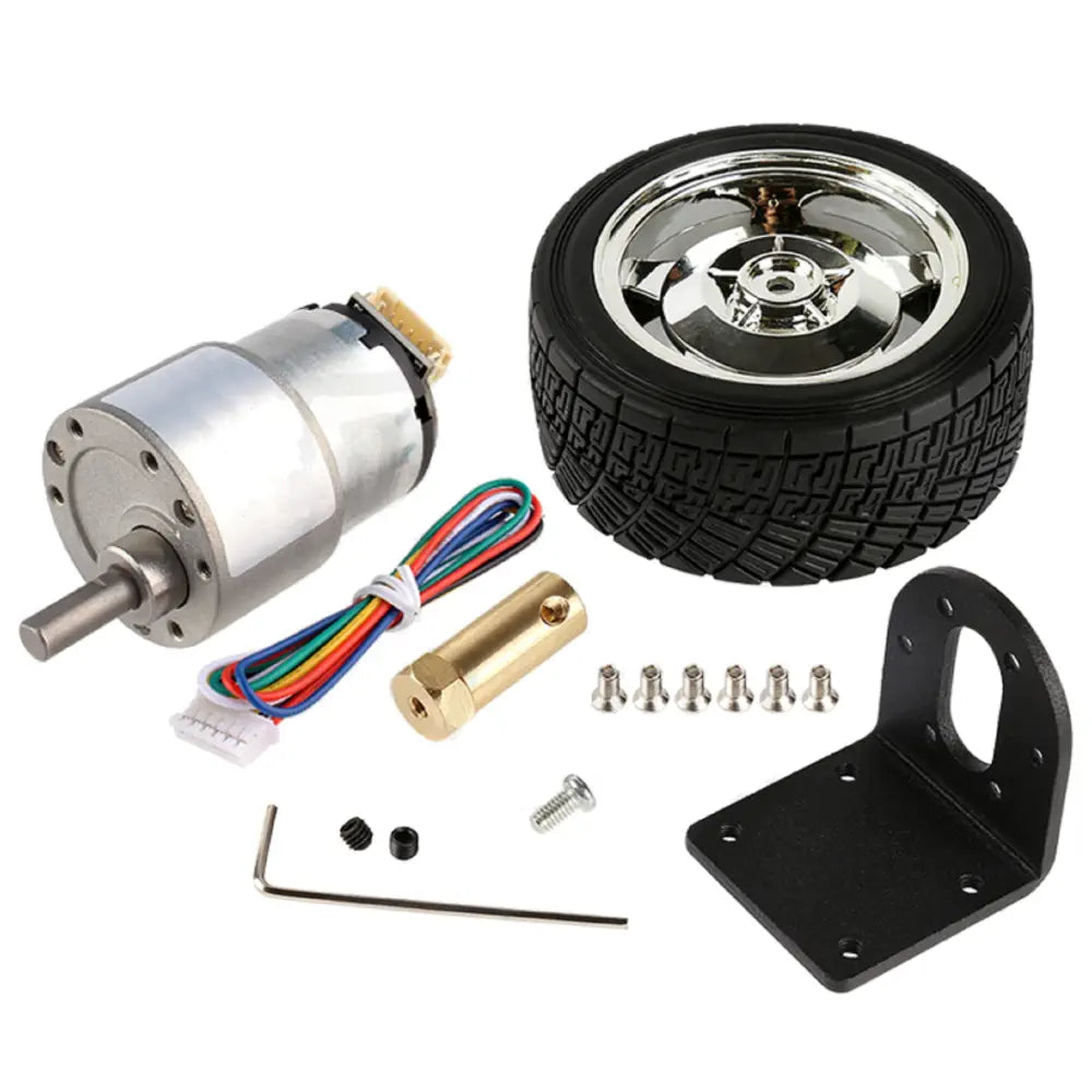 12V 37D Metal Gearmotor w/ 11PPR Encoder & 80D Wheel Kits - 21RPM - RobotShop