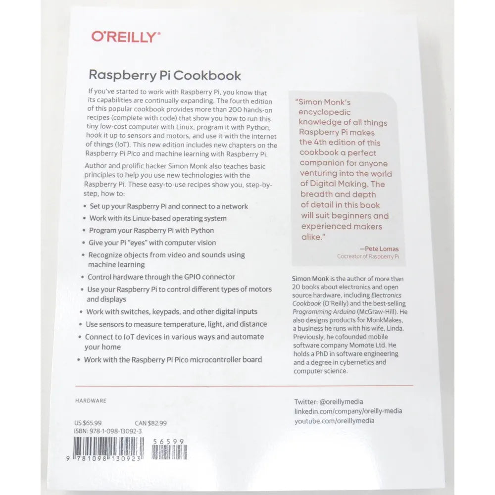 Monk Makes Raspberry Pi Cookbook by Simon Monk (4th Edition) - RobotShop