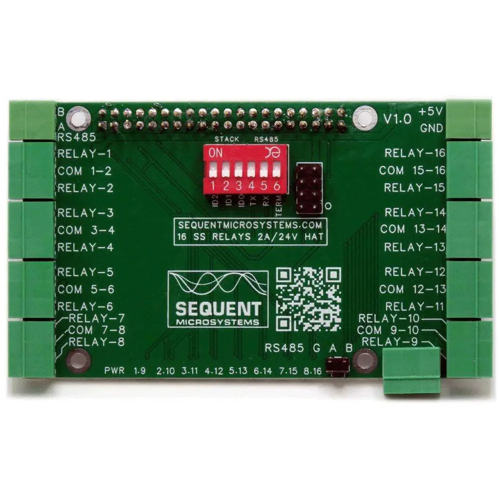 Sequent Microsystems Sixteen Solid State Relays 2A/24V 8-Layer Stackable HAT for Raspberry Pi ...