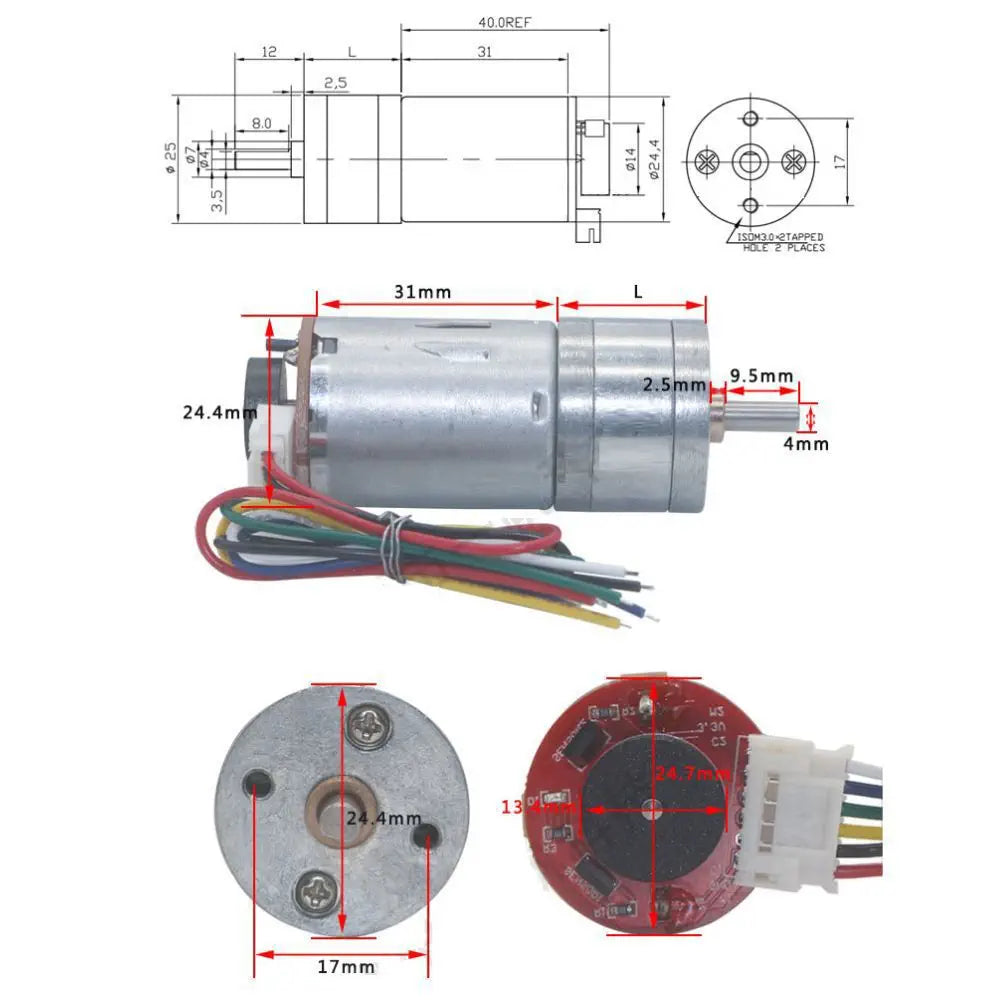 25D 12V 130RPM 1KG.CM Brushed DC Gear Motor W/Encoder - RobotShop