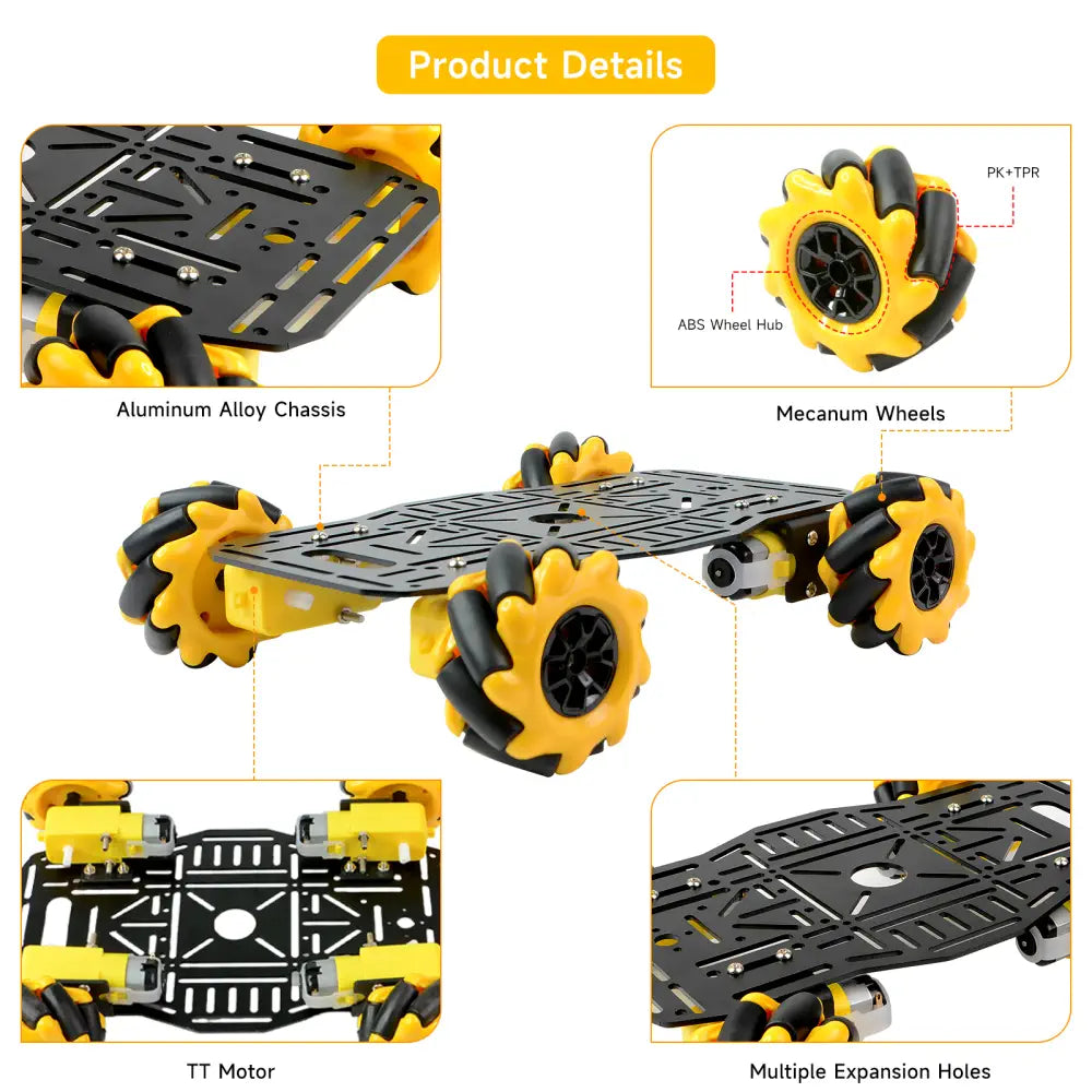 4WD Mecanum Wheel Robot Chassis Car Kit 360° Omnidirectional Movement ...