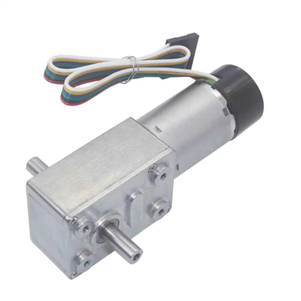 Compact size DC worm gear motor with dual shaft and encoder 12V - 90RPM ...
