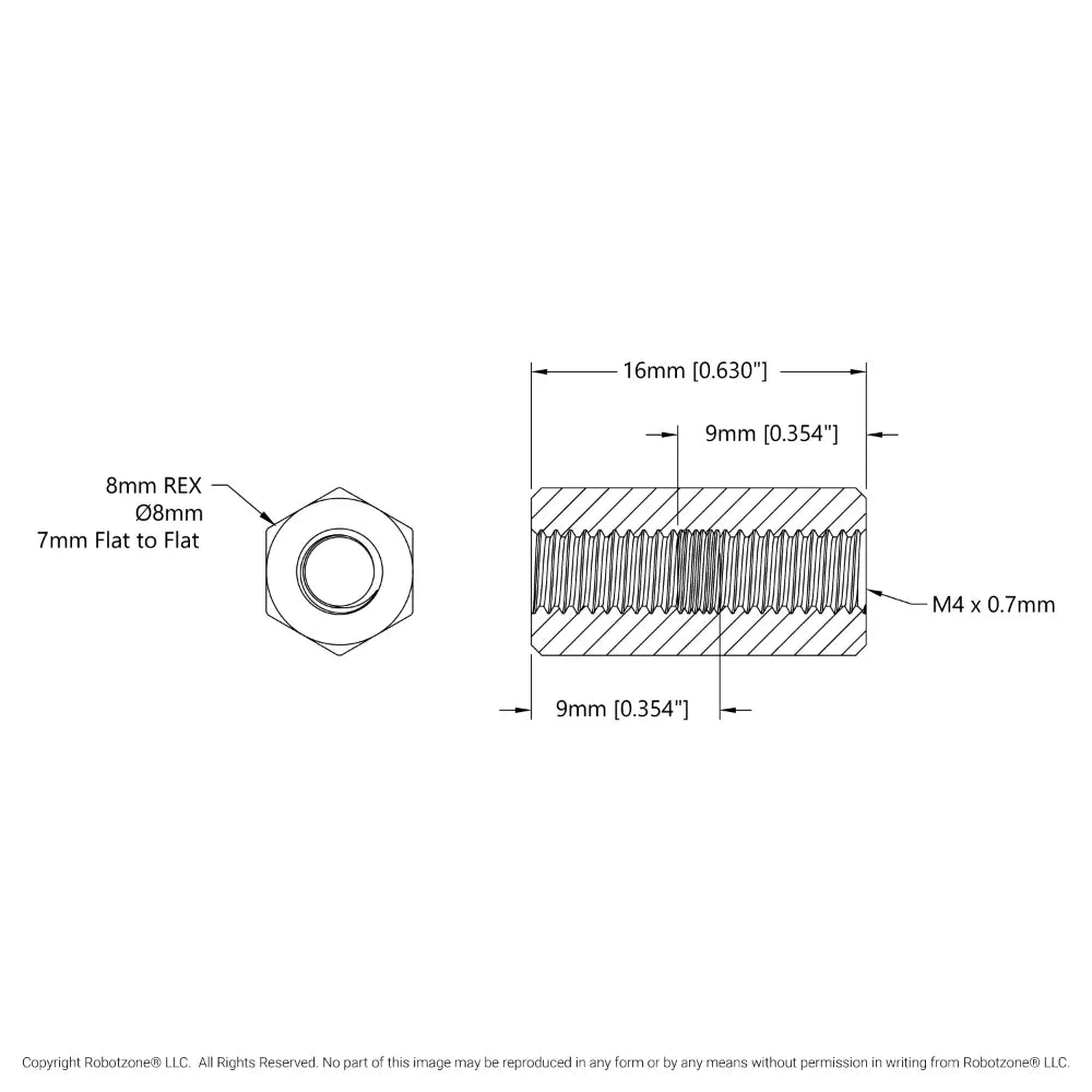 1516 Series 8mm REX™ Standoff (M4 x 0.7mm Threads, 16mm Length) - 4 ...