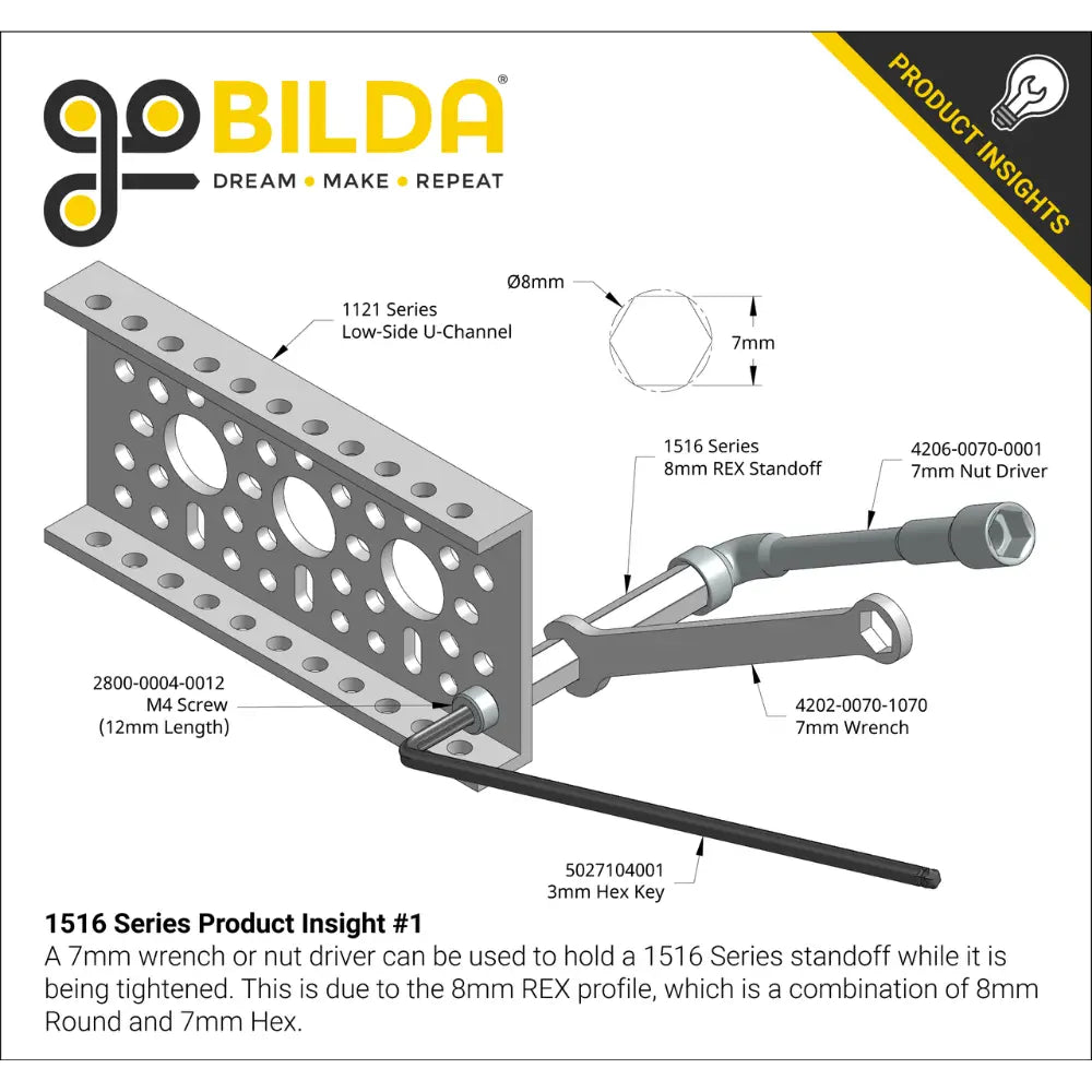 1516 Series 8mm REX™ Standoff (M4 x 0.7mm Threads, 18mm Length) - 4 ...