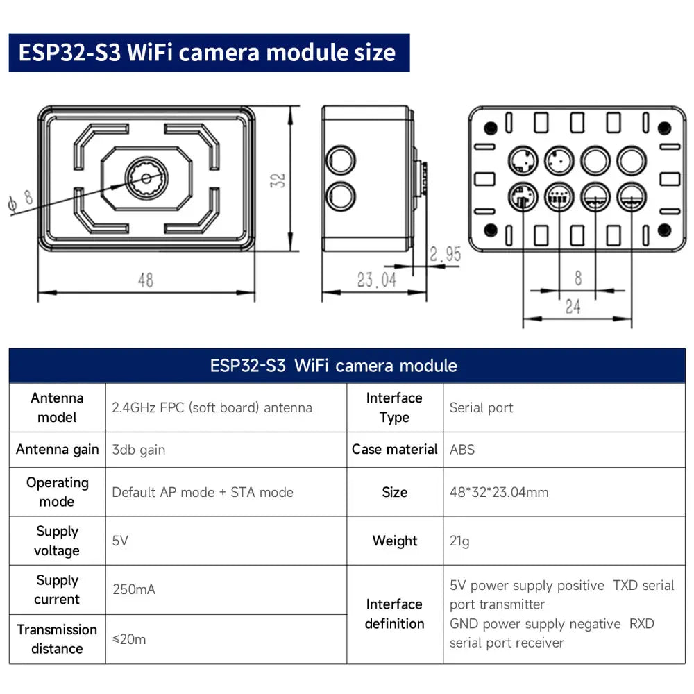 ESP32 WiFi Camera Module (Module + Fix bracket kit+2DOF PTZ) - RobotShop