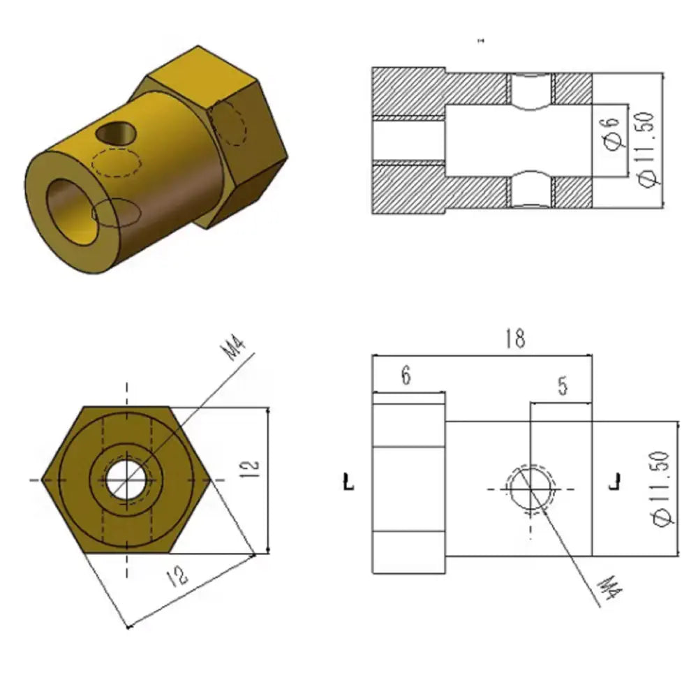 6mm Hexagonal Couplers for Rubber Wheels (Pair) - RobotShop