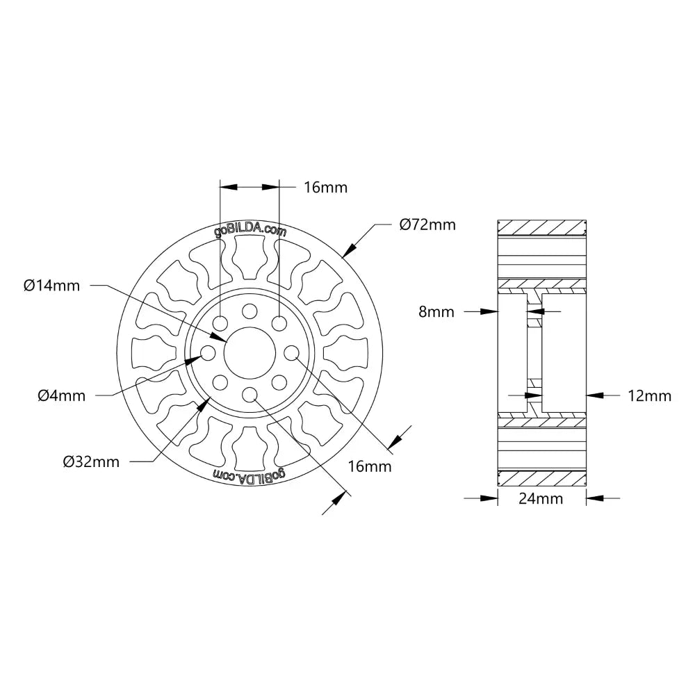 3613 Series Gecko® Wheel (14mm Bore, 72mm Diameter) - RobotShop