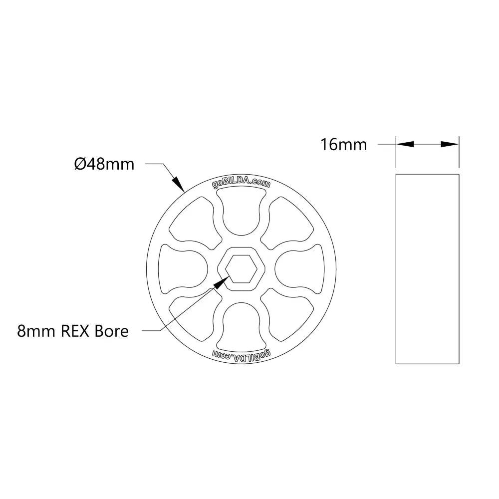 ServoCity 3613 Series Gecko Wheel (8mm REX Bore, 48mm Diameter) - RobotShop