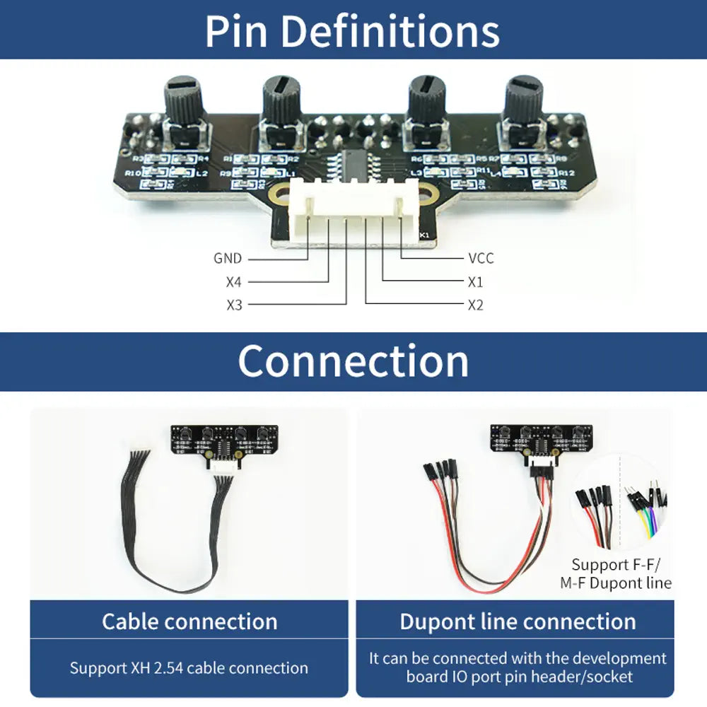 Yahboom 4 channel infrared tracking sensor module (XH2.54-6Pin port ...