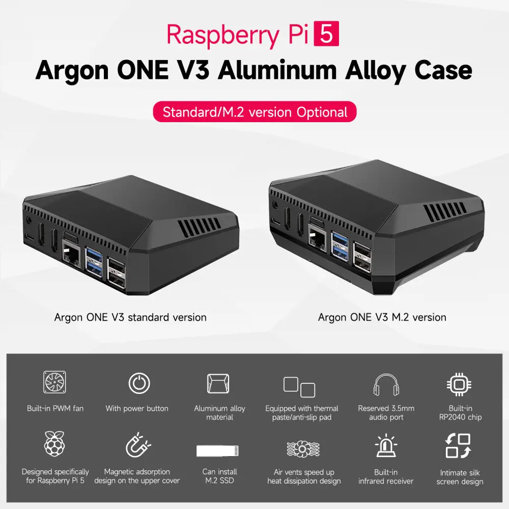 Raspberry Pi 5 Argon ONE V3 M.2 Aluminm Case Kit Built-in 30mm PWN ...