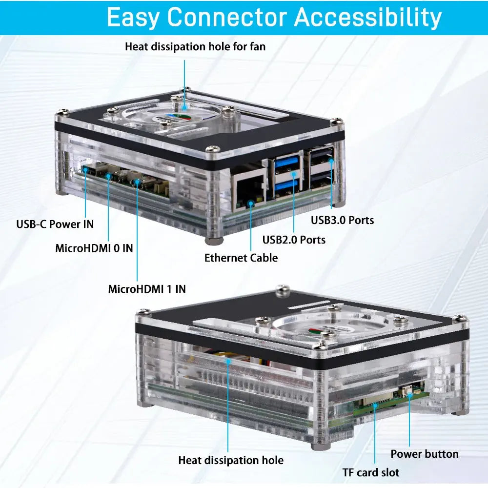 52Pi Acrylic Case 9-Layers Case for Raspberry Pi 5 w/ Fan, Heatsink ...