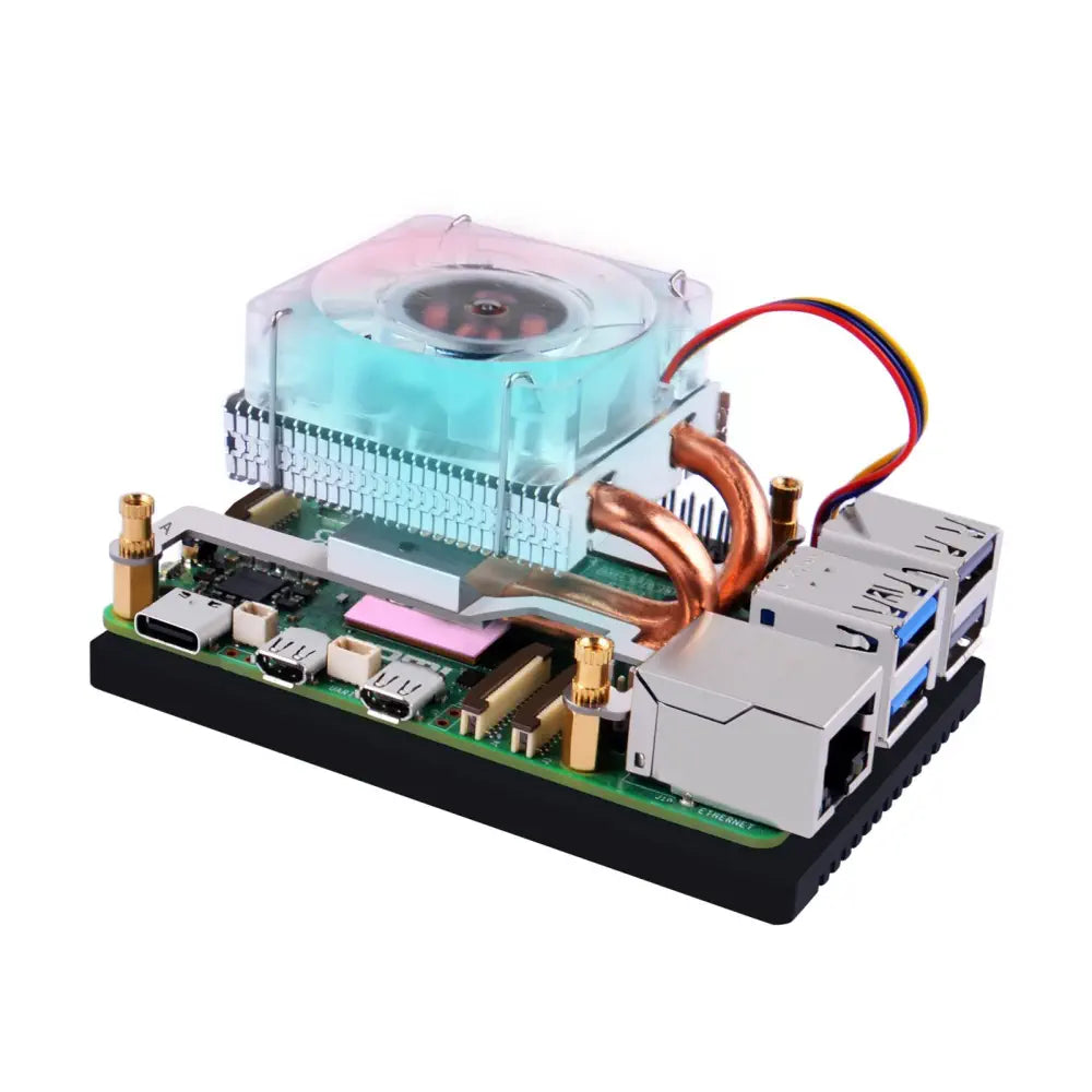 52Pi Low-Profile ICE Tower Cooling Fan RGB LED Light for Raspberry Pi 5 ...