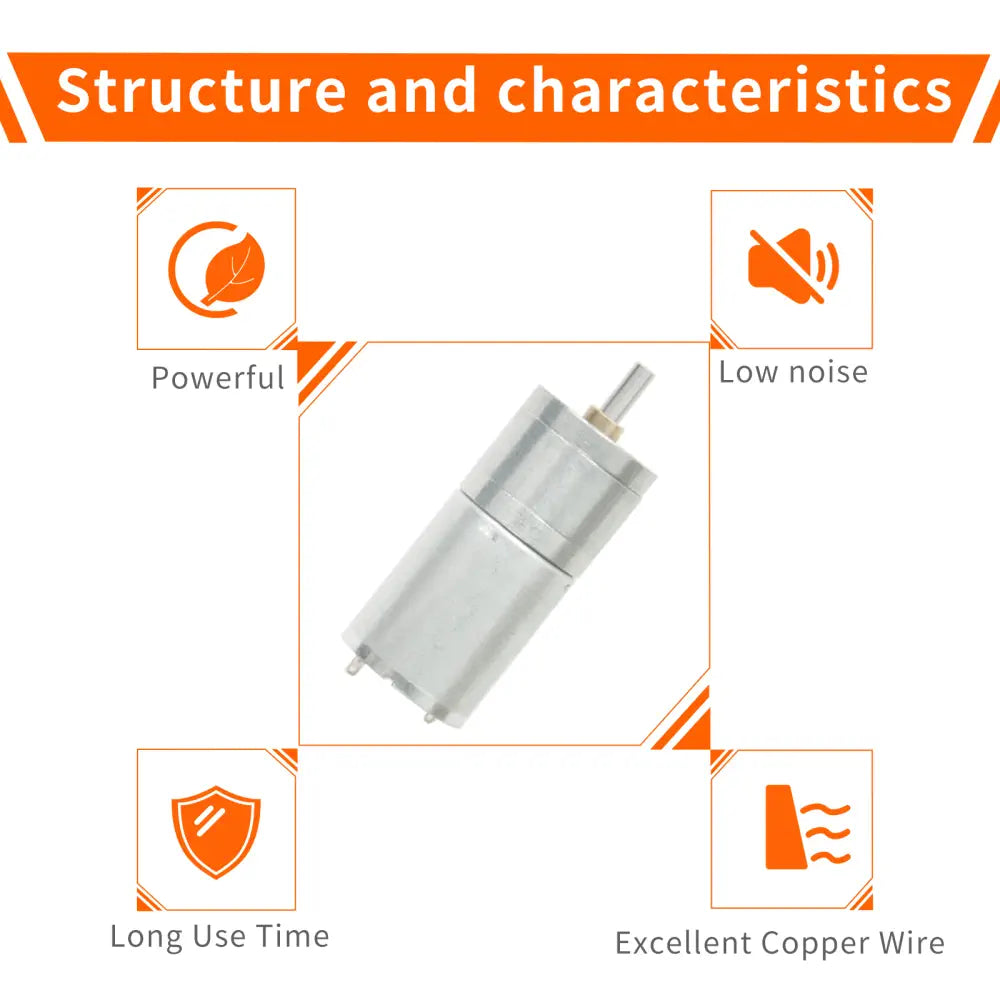 DC 12V 350RPM Motor High-Speed Geared Motor for Robat Car 25mm Outer ...