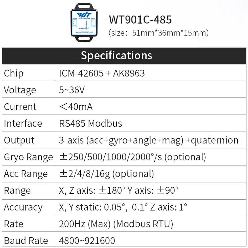 Witmotion WT901C-485 MPU9250 High-Precision 9-Axis Gyro, Accelerometer ...