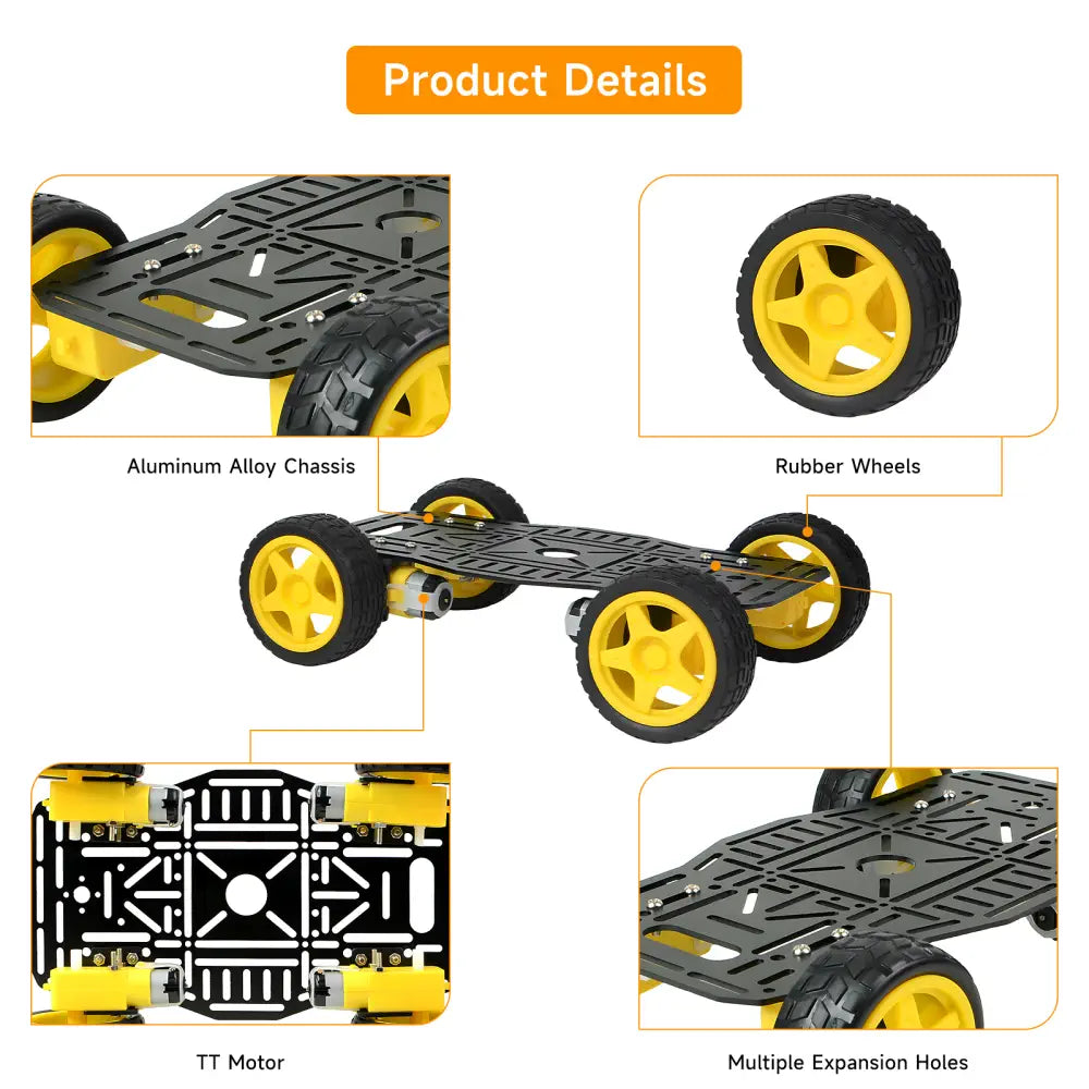 4WD Robot Car Chassis Kit for Arduino Raspberry Pi with Aluminum Alloy ...
