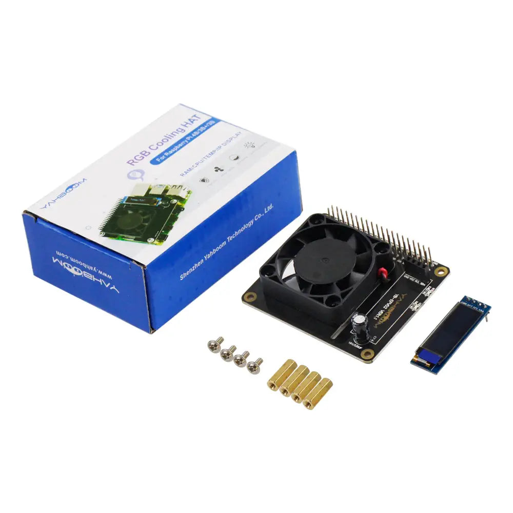 RGB Cooling HAT w/ Adjustable Fan & OLED Display for Raspberry Pi 5/4B ...