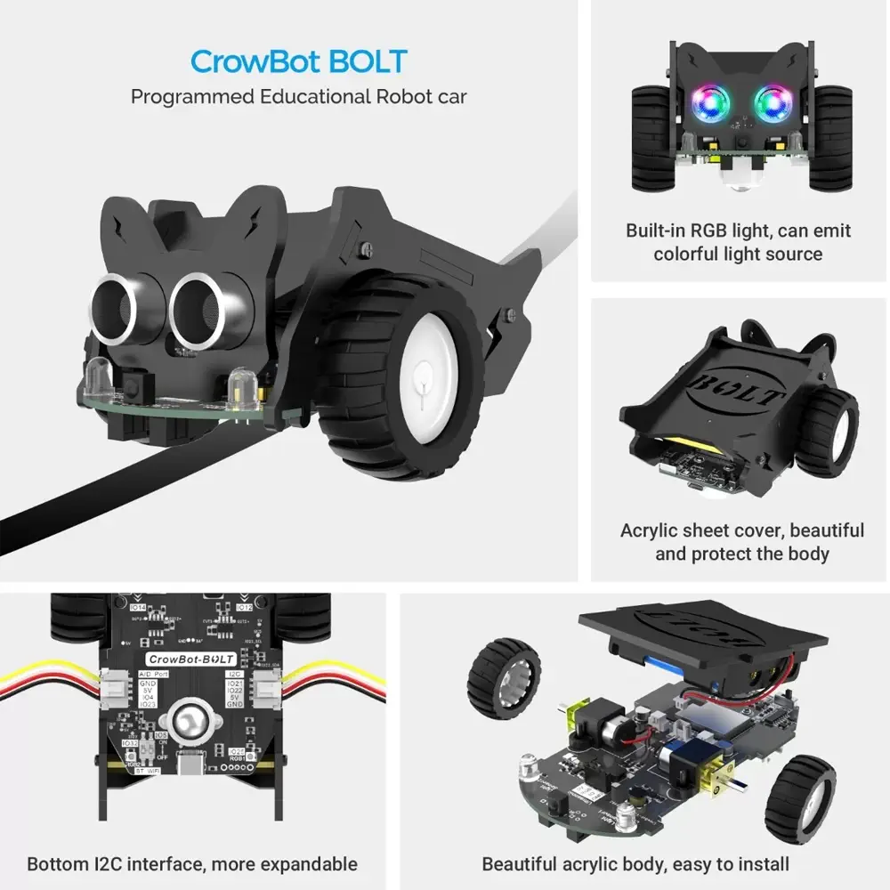 CrowBot BOLT-Open Source Programmable Smart Robot Car Kit w/ Joystick ...