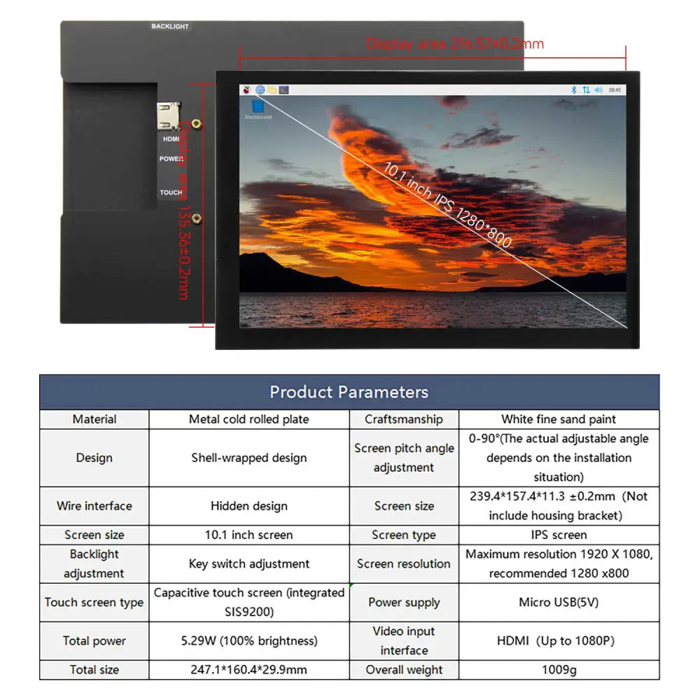 Yahboom 10.1-inch capacitive touch screen with metal case bracket ...