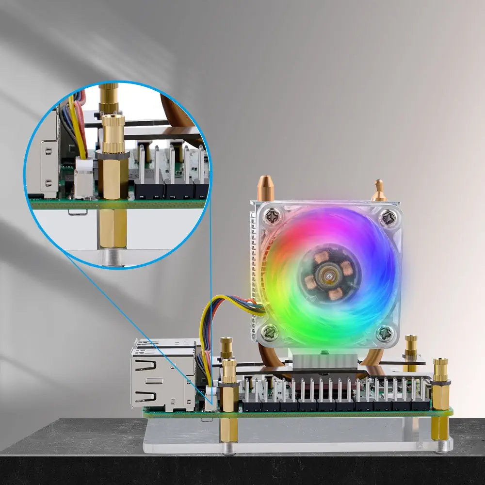 52Pi ICE Tower CPU Cooler RGB LED Light Cooling Fan for Raspberry Pi 5 ...