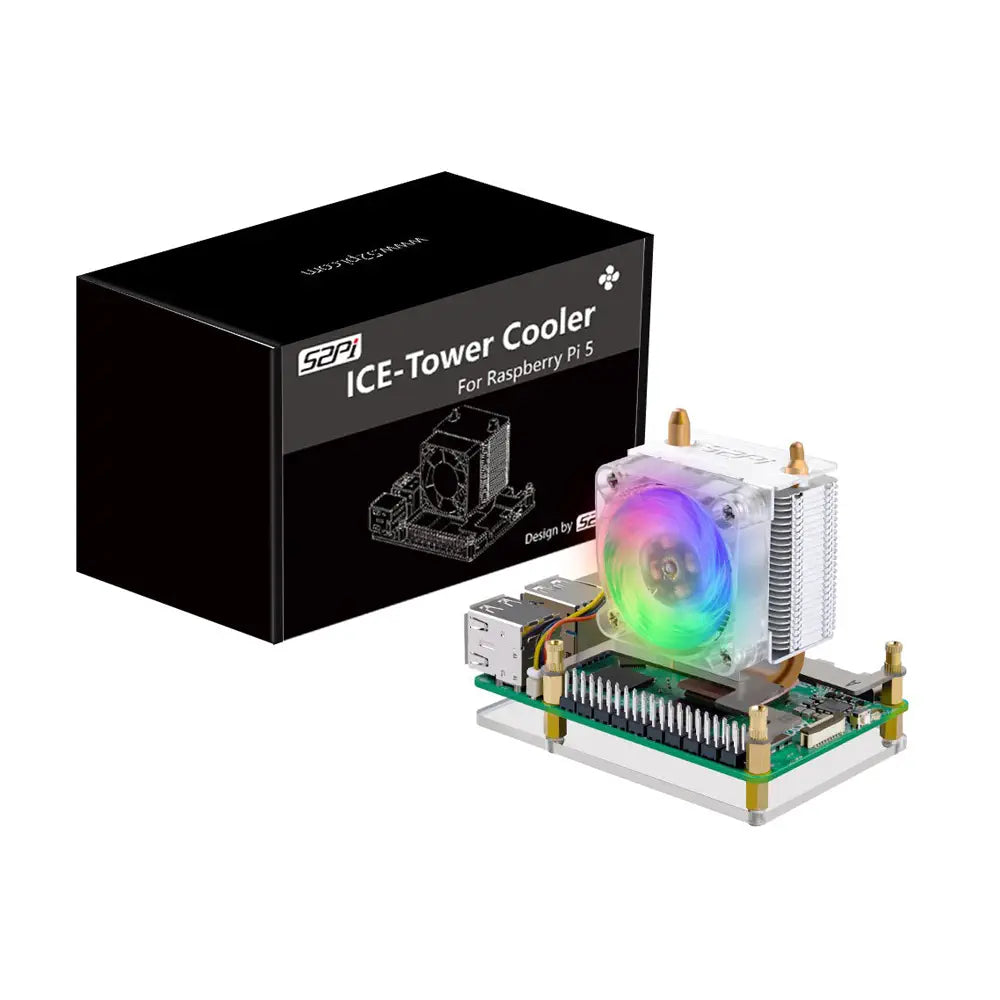 52Pi ICE Tower CPU Cooler RGB LED Light Cooling Fan for Raspberry Pi 5 ...