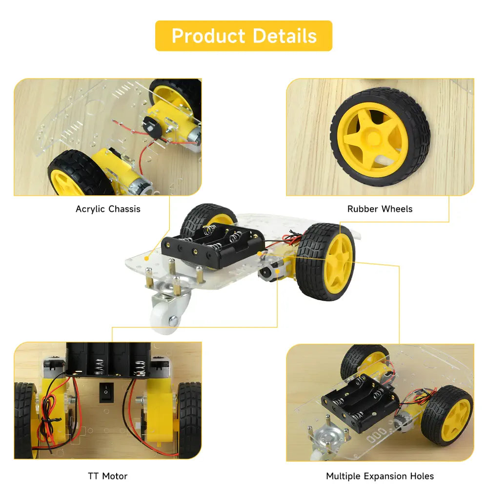 2WD Robot Car Chassis Kit with TT Motor, Battery Box, Acrylic Chassis ...