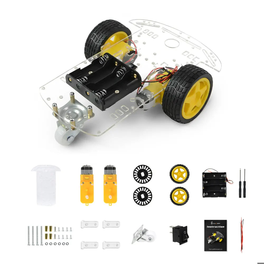 2WD Robot Car Chassis Kit with TT Motor, Battery Box, Acrylic Chassis ...