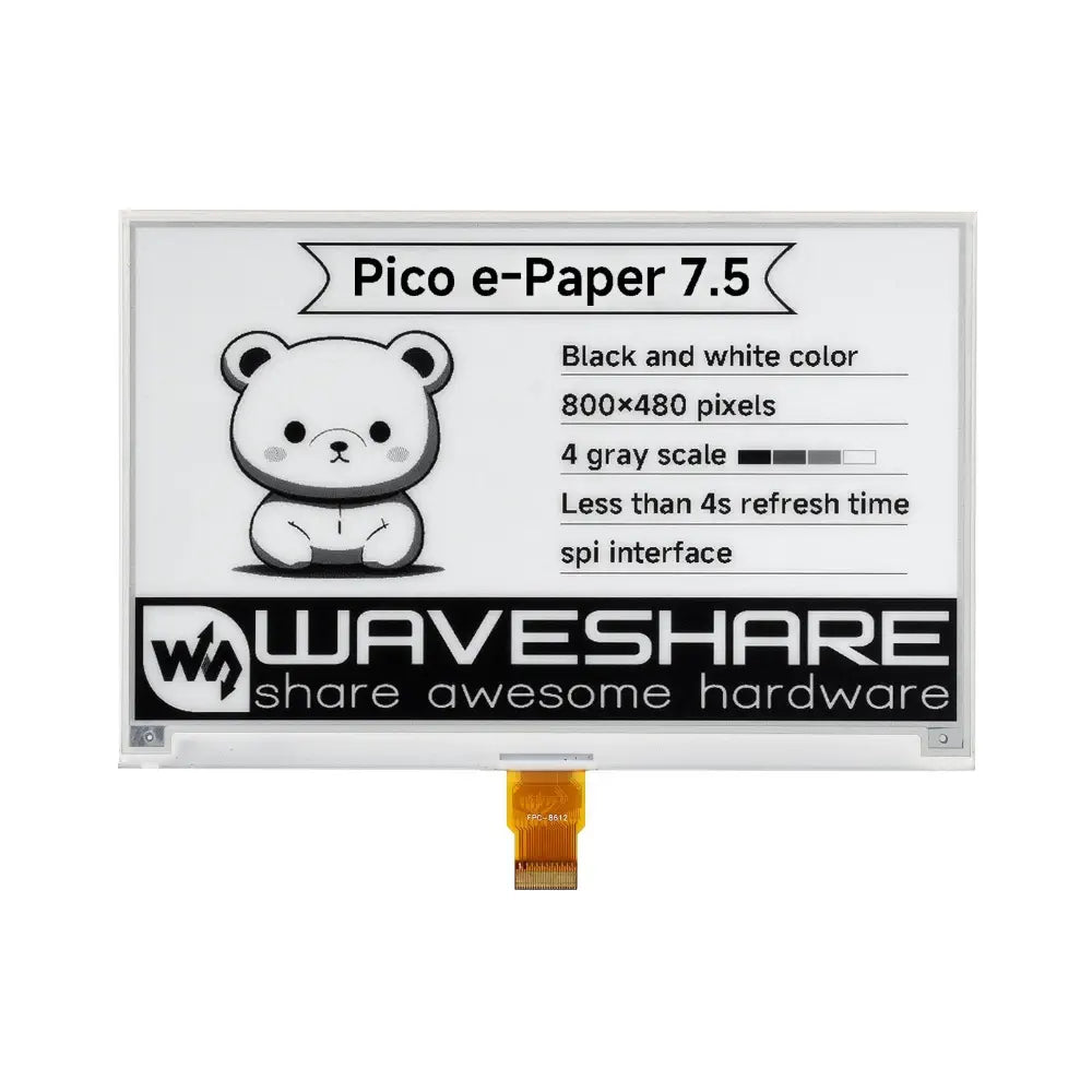 Waveshare 7.5" E-Paper E-Ink Display Module for Raspberry Pi Pico, 800× ...