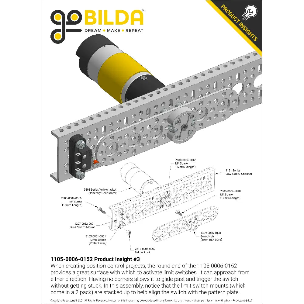 ServoCity 1105 Series Round-End Pattern Plate (6 Hole, 152mm Length ...