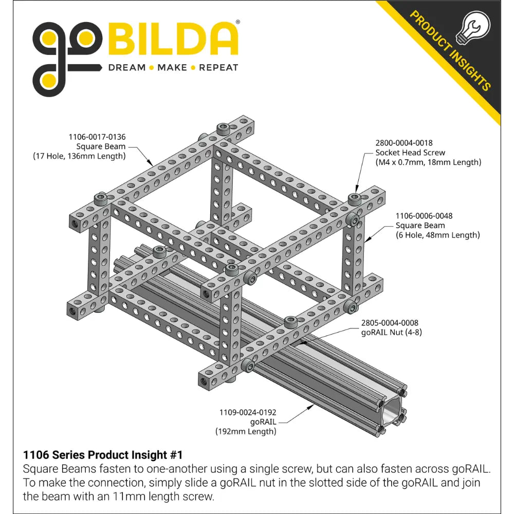 ServoCity 1106 Series Square Beam (6 Hole, 48mm Length) - RobotShop
