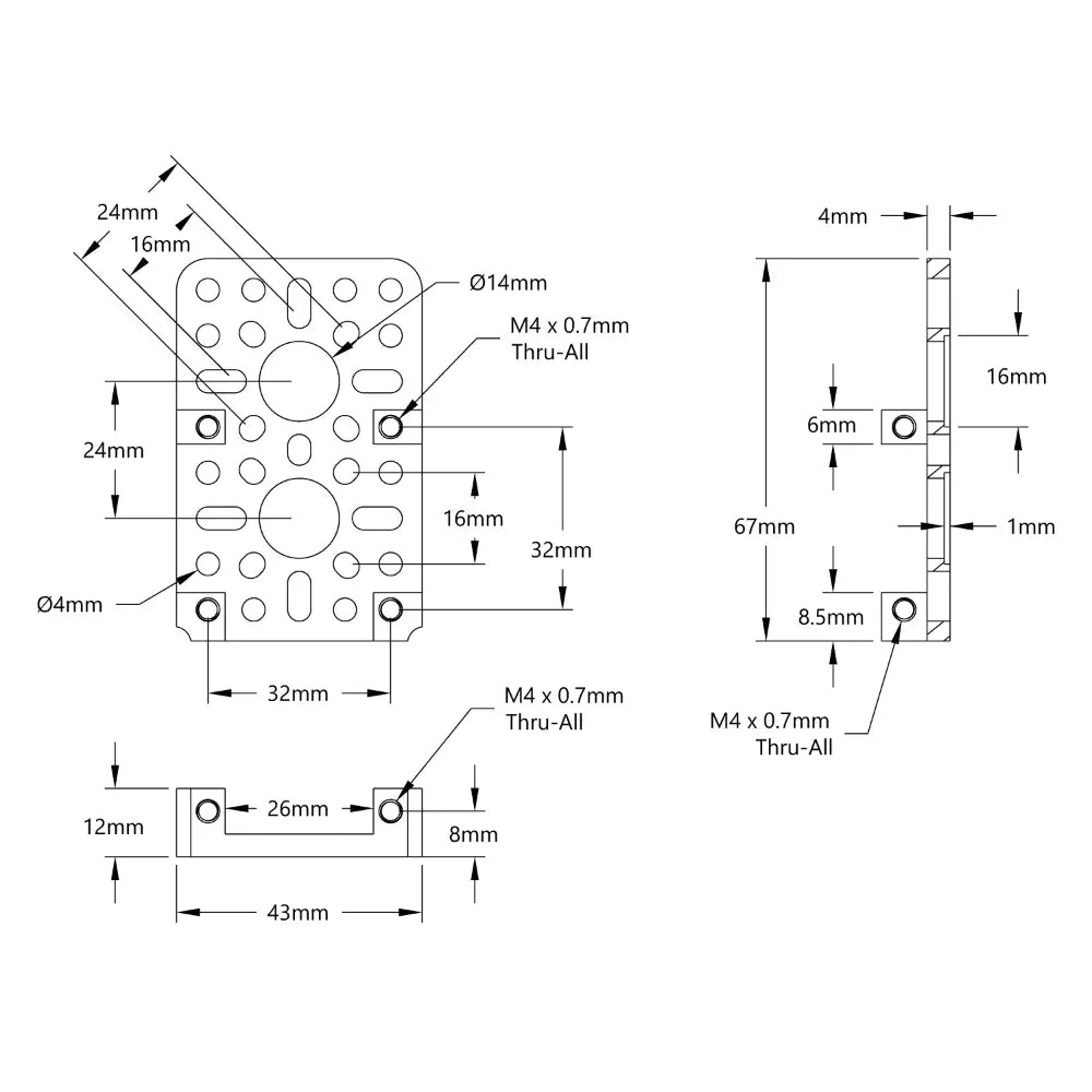 ServoCity 1201 Series Quad Block Pattern Mount (43-4) - RobotShop