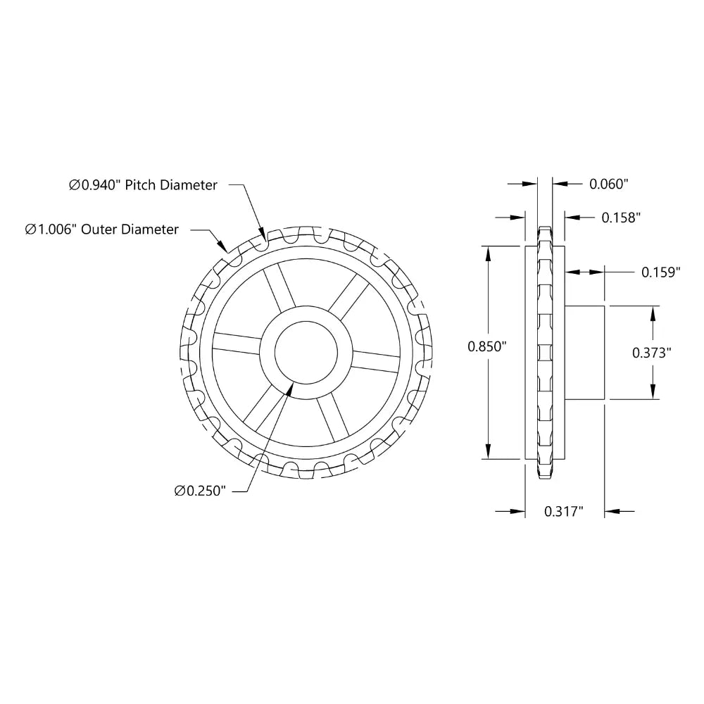 ServoCity 24 Tooth Press Fit Sprocket (0.1227" Pitch, 0.250" Bore ...
