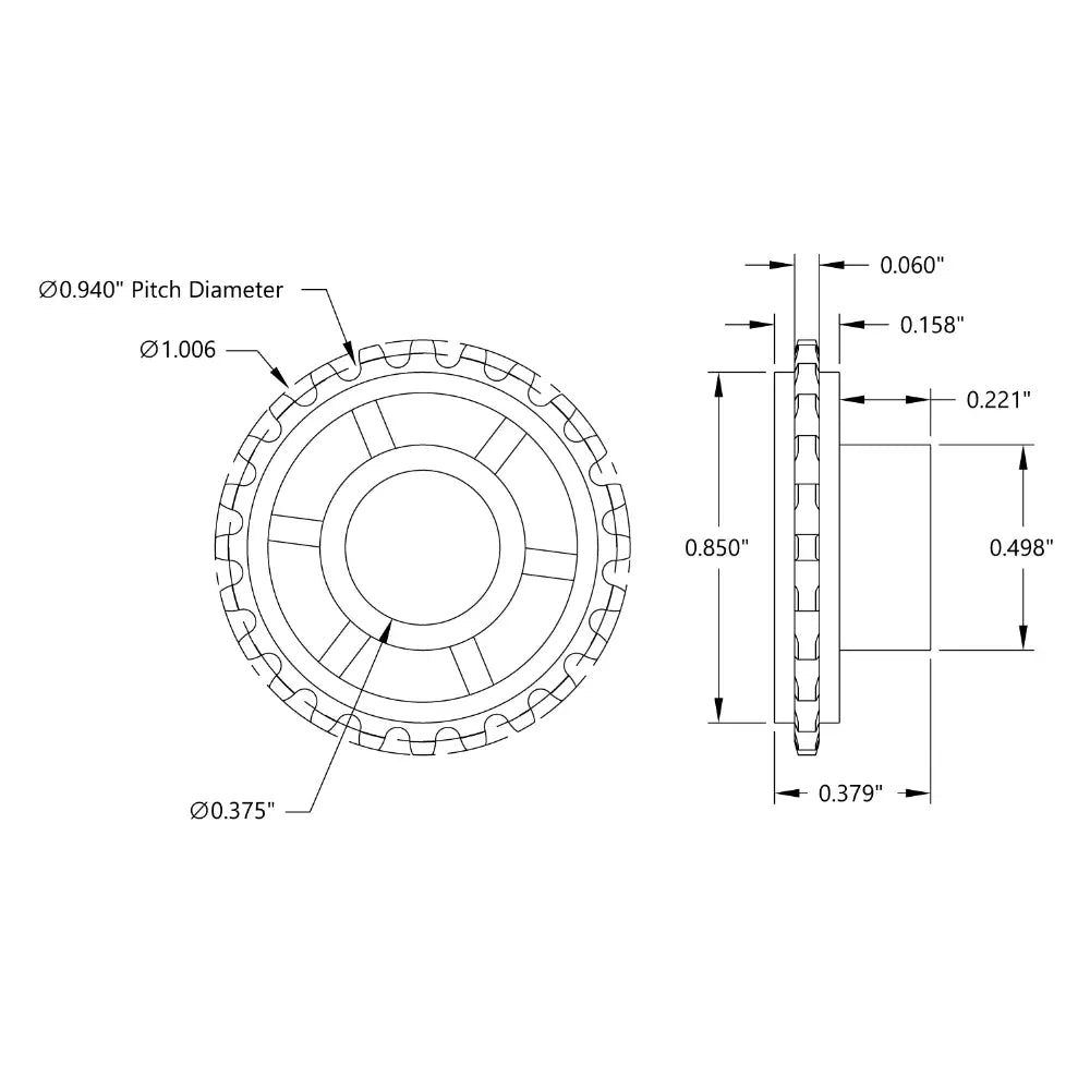 ServoCity 24 Tooth Press Fit Sprocket (0.1227" Pitch, 0.375" Bore ...