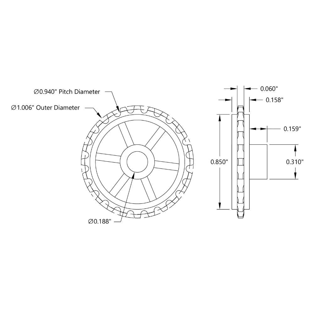 ServoCity 24 Tooth Press Fit Sprocket (0.1227" Pitch, 0.1875" Bore ...