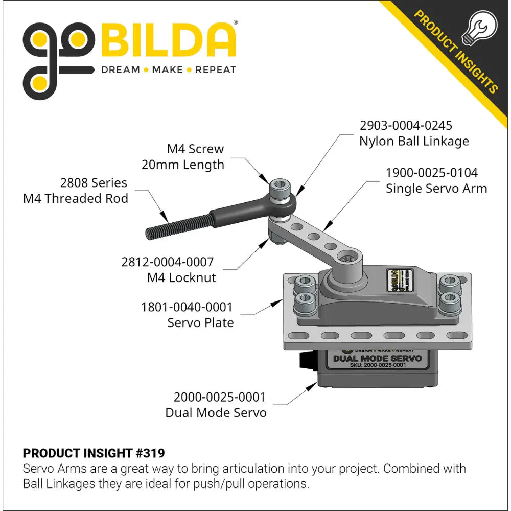 ServoCity 2903 Series Nylon Ball Linkage (M4, 24.5mm Length) - 4 Pack ...