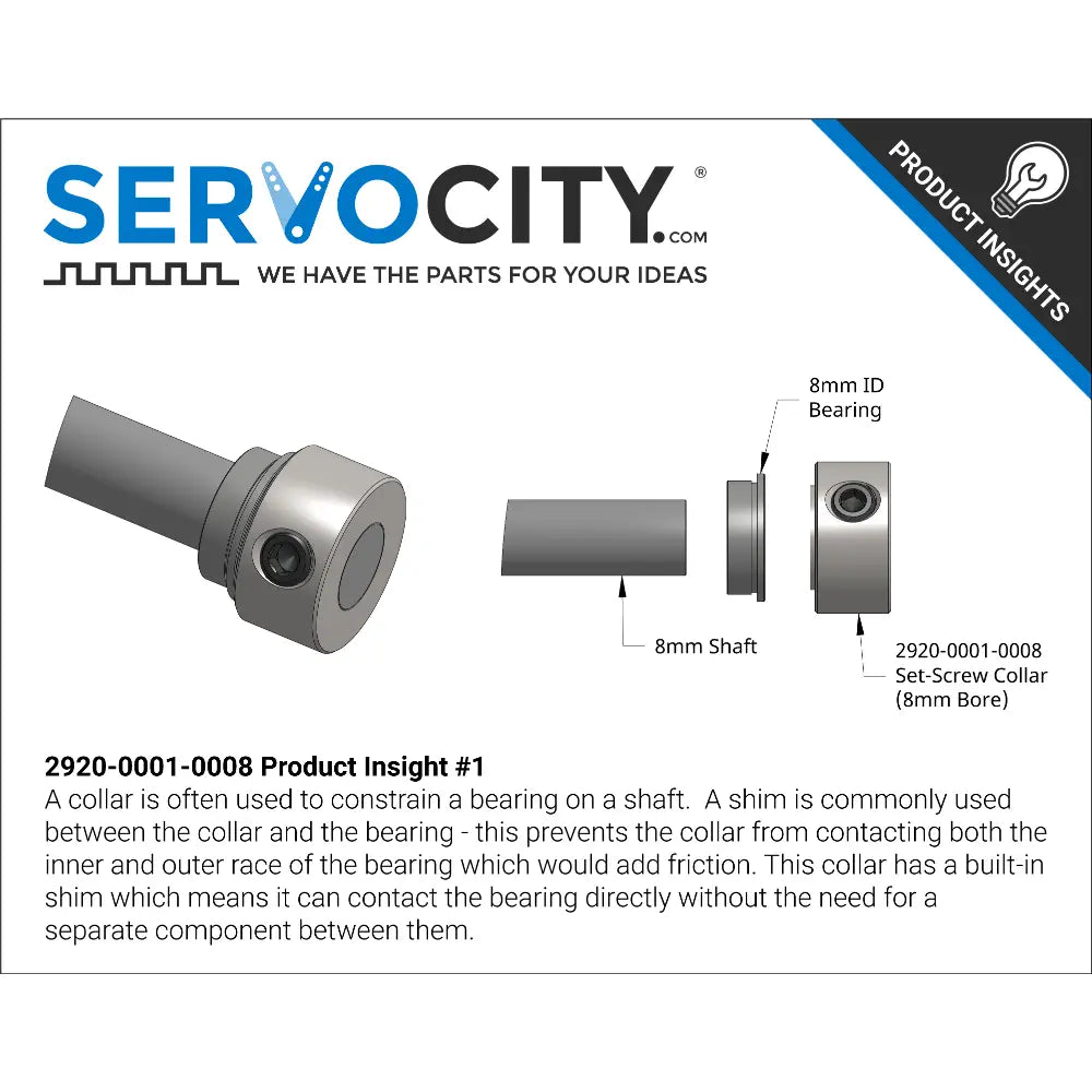 ServoCity 2920 Series Set-Screw Collar (8mm Bore) - 2 Pack - RobotShop