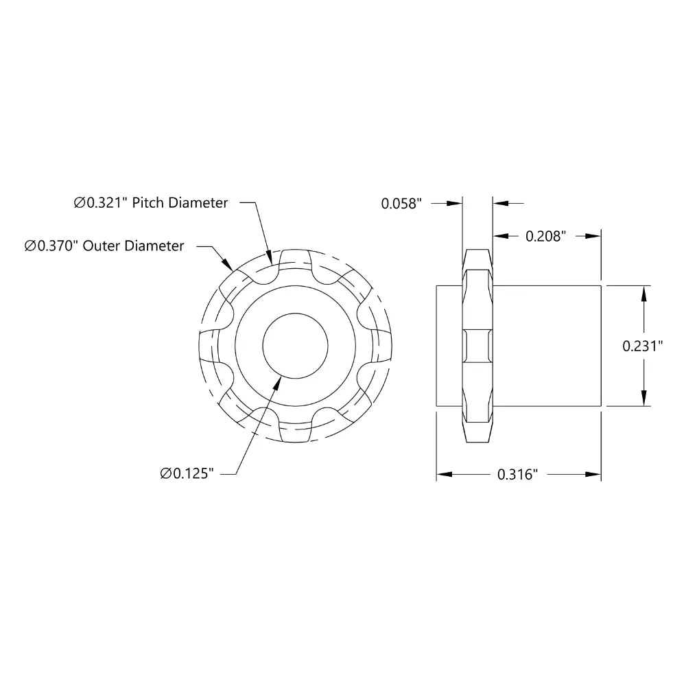 ServoCity 8 Tooth Press Fit Sprocket (0.1227" Pitch, 0.125" Bore ...