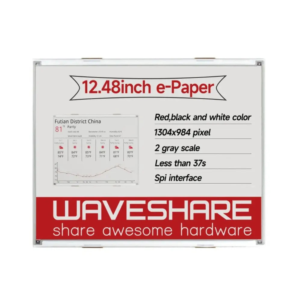 Waveshare 12.48" E-Ink Raw Display, 1304×984, Red/Black/White 3-Color ...