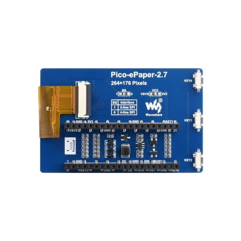Waveshare 2.7" E-Paper E-Ink Display Module for Raspberry Pi Pico, 264× ...
