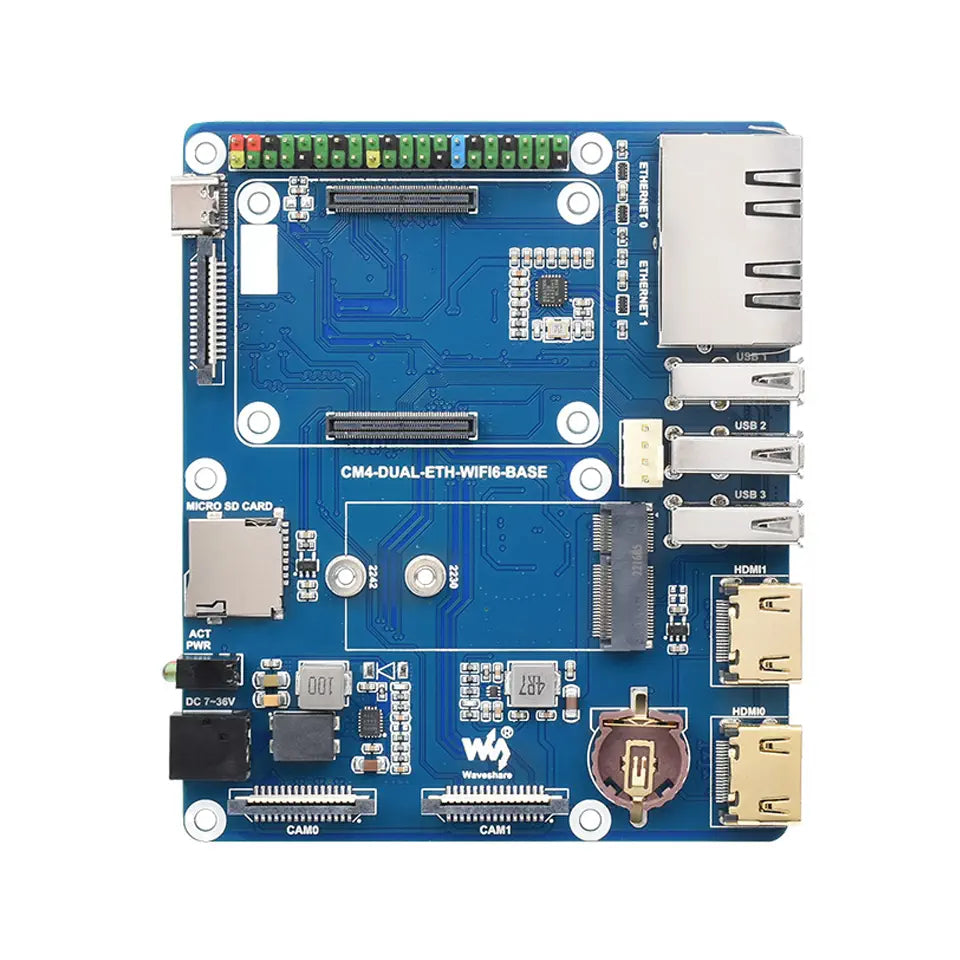 Waveshare WIFI6 Dual ETH Mini-Computer for RPi CM4, M.2 E KEY Slot ...